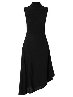 Alaïa Asymmetric Ribbed Wool Midi Dress - Black