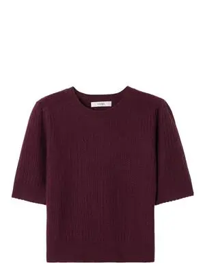 FRAME Pointelle-knit Cashmere Cropped Sweater - Burgundy