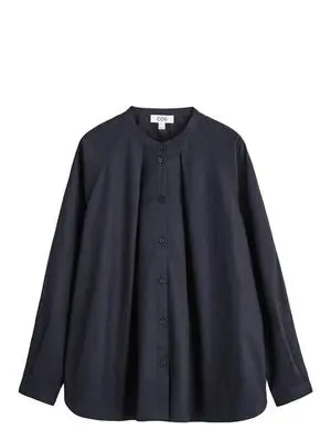 Cos Grandad-collar Cotton Shirt - Navy