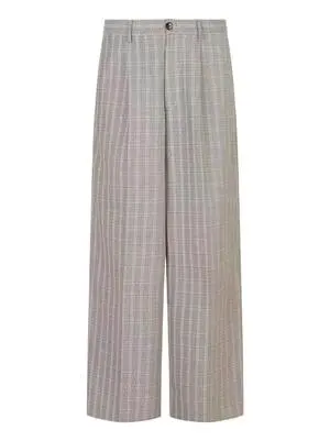 Marni Pleated Tartan Virgin Wool Trousers - Grey