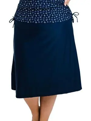 CALYPSA Long Swim Skort With Capri Leggings - Navy