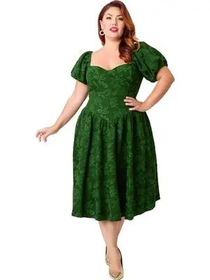 SMAK PARLOUR Puff Sleeve Swing Dress - Green Floral