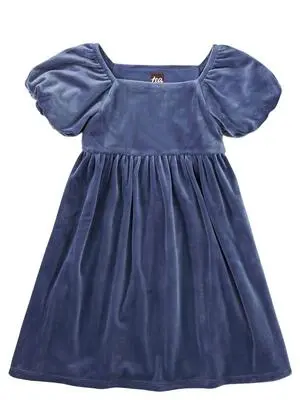 TEA COLLECTION Puff Shoulder Velour Dress - Naval Blue