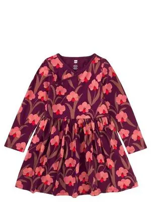 TEA COLLECTION Long Sleeve Wrap Neck Dress - Jeju Island Orchid