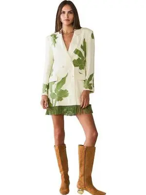 EDDY Alex Double-Breasted Blazer Dress Ivory With Green Applique