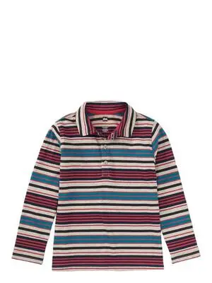 TEA COLLECTION Long Sleeve Striped Polo - Med Heather Grey