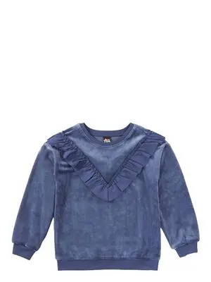 TEA COLLECTION Velour Ruffle Tunic Top - Naval Blue
