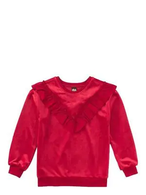 TEA COLLECTION Velour Ruffle Tunic Top - Red Wagon