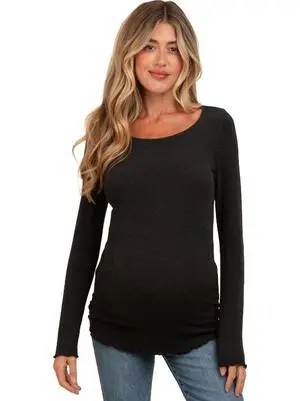 PINKBLUSH Ribbed Knit Long Sleeve Top - Charcoal Grey