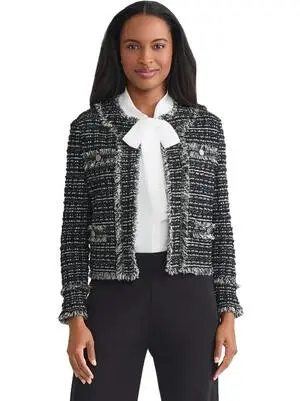 Misook Eyelash Tweed Knit Jacket - Black/new Ivory