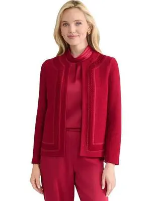 Misook Heritage Tonal Crochet Trim Knit Jacket - Scarlet Red