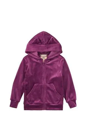TEA COLLECTION Cat Ears Velour Hoodie - Cosmic Berry