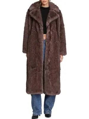 Avec Les Filles Faux Fur Longline Coat - Espresso Mink