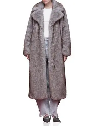 Avec Les Filles Faux Fur Longline Coat - Sky