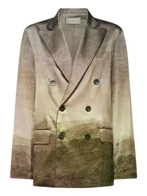 PIERRE-LOUIS MASCIA Landscape-printed Double-breasted Jacket - Neutrals