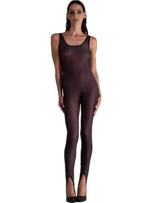 LECHERY® Lustrous Sheer Stirrup Bodystocking Tank Jumpsuit - Black