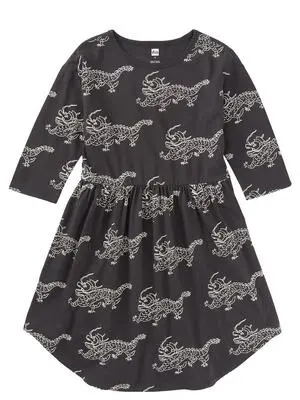 TEA COLLECTION Long Sleeve Midi Dress - Korean Pottery Dragon