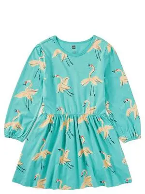 TEA COLLECTION Blouson Sleeve Pocket Dress Red Crowned Crane
