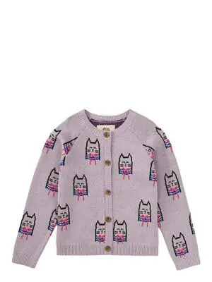 TEA COLLECTION Jacquard Cardigan - Bowtie Cats