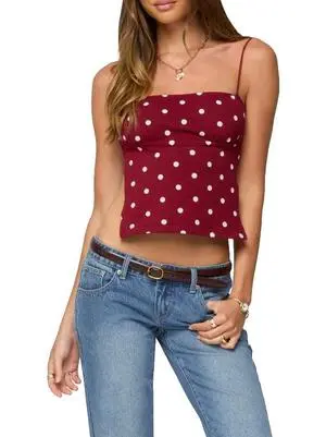 EDIKTED Jinx Print Open Back Top - Burgundy-and-cream
