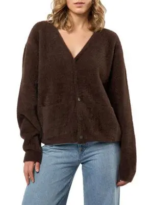 VIENS AVEC MOI Faux Fur Button-up Cardigan - Brown
