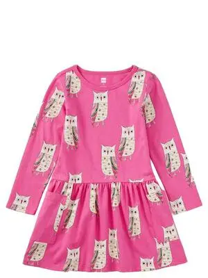 TEA COLLECTION Long Sleeve Pocket Dress - Rainbow Eagle Owl