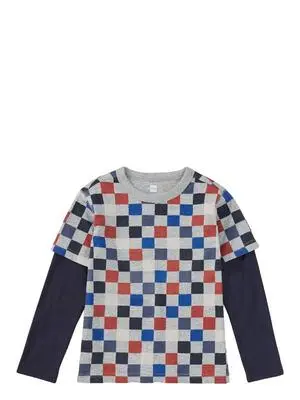 TEA COLLECTION Printed Layered Sleeve Tee - Multicolored Checkerboard