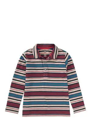 TEA COLLECTION Long Sleeve Striped Polo - Med Heather Grey