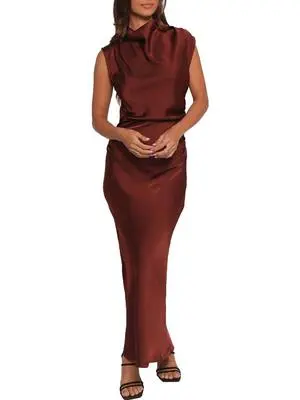 PETAL & PUP Meryn Ruched Satin Maxi Dress