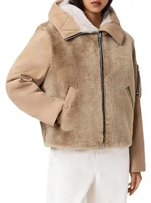 ALLSAINTS Dexter Shearling Bomber Jacket - Taupe Brown