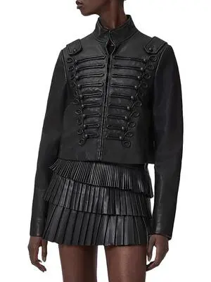 ALLSAINTS Rummy Leather Jacket With Band Collar - Black