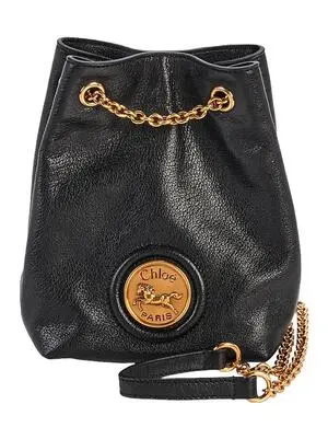 Chloé Mini Leather Bucket Bag With Horse Medal - Black
