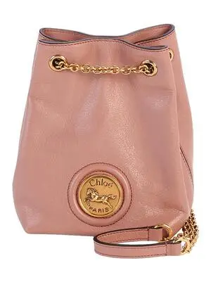 Chloé Mini Leather Bucket Bag With Horse Medal - Nougat