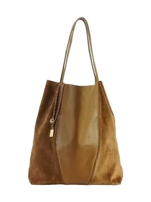 Chloé Spin Large Leather & Suede Tote - Dark Khaki