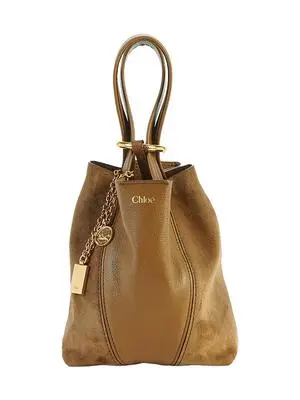 Chloé Spin Small Tote - Dark Khaki Leather And Suede