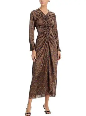 Veronica Beard Irma Ruched Dress - Walnut Multi