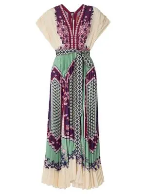 La DoubleJ Belted Printed Pleated Maxi Dress - Multi