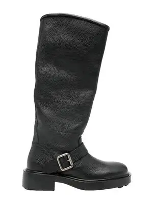 SUMMERY COPENHAGEN Buckle-strap Leather Boots - Black