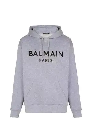 Balmain Printed Cotton Hoodie - Grey