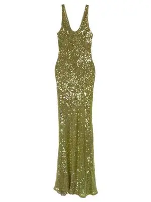 Galvan Sequin Valletta Gown Maxi Dress - Green