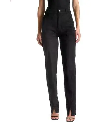 Manière De Voir Faux Suede Straight-leg Trousers With Split Hem - Black