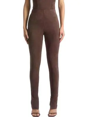 MANIÈRE DE VOIR Brown Faux-suede Leggings