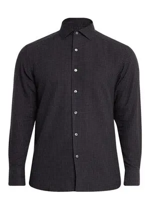 Zegna Cotton And Cashmere Check Button-down Shirt - Gray