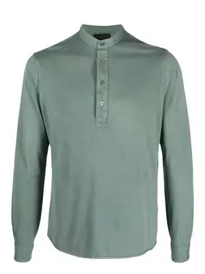 DELL'OGLIO Band-collar Cotton Polo Shirt - Green