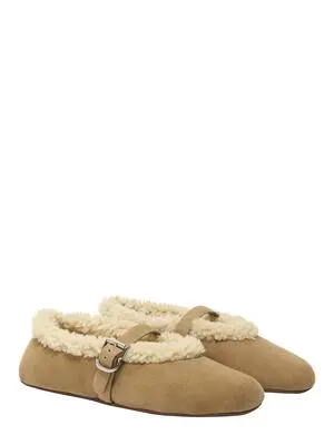 Alaïa Shearling Leather Mary Jane Flats - Brown