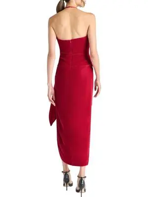 Cinq À Sept Noah Draped Velvet Midi Dress - Raspberry
