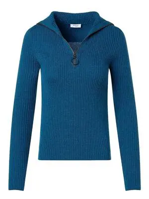Akris Rib Knit Quarter-zip Sweater - Teal