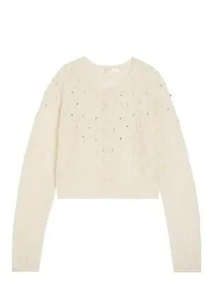 LOVESHACKFANCY Calico Embellished Pointelle-Knit Cropped Cardigan