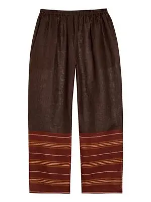 Tory Burch Stripe-trimmed Linen Trousers - Brown
