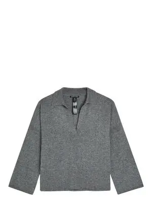 Eileen Fisher Melange Cashmere Polo Top - Grey
